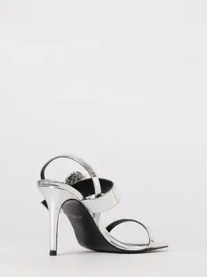Versace Laminated Patent Leather Slingback Stiletto Sandals - Silver