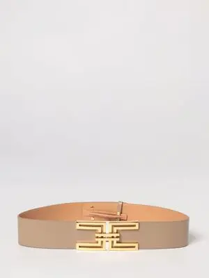 Elisabetta Franchi Wide Belt With Gold Tone Logo Buckle - Mud