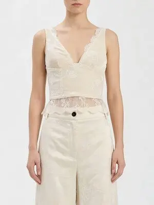 Pinko Lace Trimmed V-neck Top - Beige