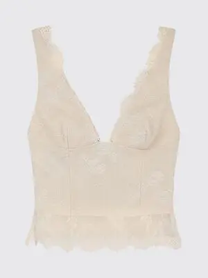 Pinko Lace Trimmed V-neck Top - Beige
