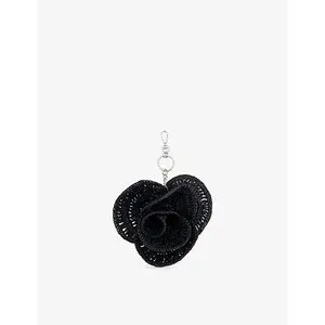 The Kooples Flower Raffia Bag Charm - Black
