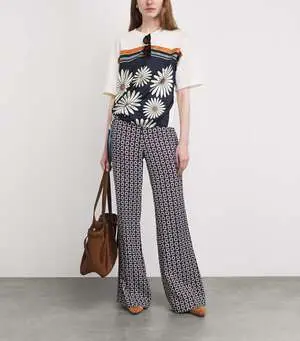 Sandro Floral Printed Flared Trousers - Blue