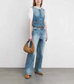 Sandro Embellished Denim Waistcoat - Blue