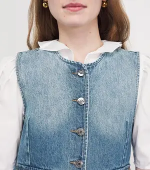 Sandro Embellished Denim Waistcoat - Blue