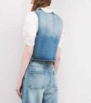 Sandro Embellished Denim Waistcoat - Blue