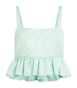 Sandro Floral Jacquard Crop Top - Green
