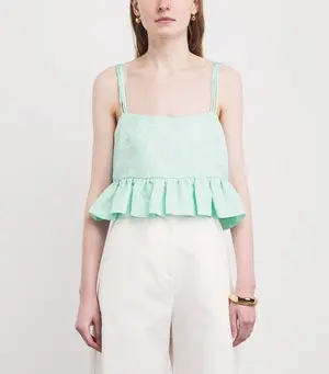 Sandro Floral Jacquard Crop Top - Green