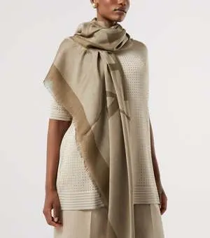 Marina Rinaldi Wool-cashmere-blend Monogram Scarf