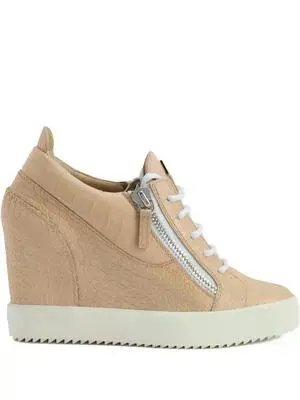GIUSEPPE ZANOTTI Addy Crocodile-effect Wedge Sneakers - Neutrals