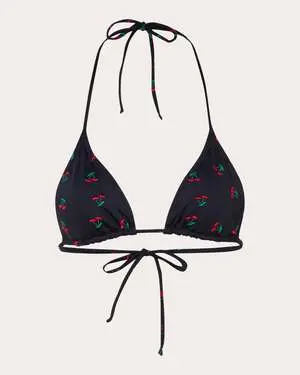 VERDELIMON Moa Embroidered Cherry Triangle Bikini Top - Black