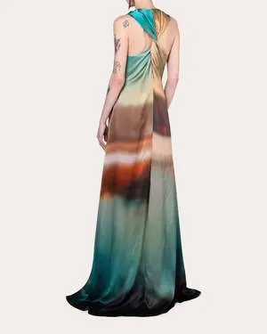ROKSANDA Sylas Abstract Satin Twist-back Gown - Blue