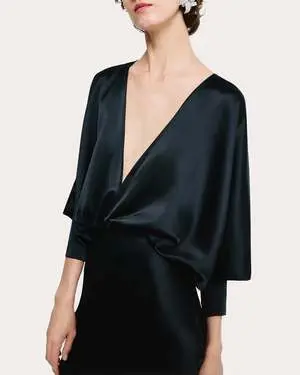 SEV Satin Draped V-neck Gown