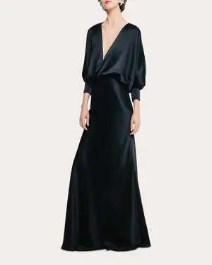 SEV Satin Draped V-neck Gown