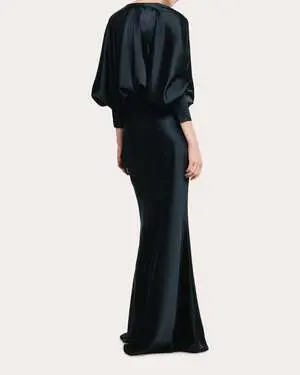 SEV Satin Draped V-neck Gown