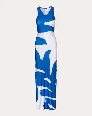 VERDELIMON Maxi Palms Sleeveless Bodycon Maxi Dress - Blue
