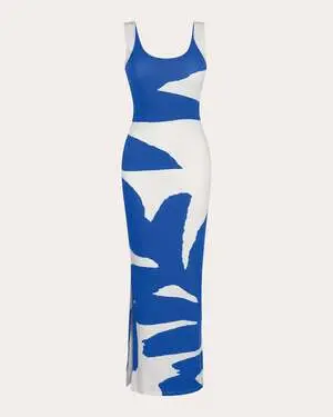 VERDELIMON Maxi Palms Sleeveless Bodycon Maxi Dress - Blue