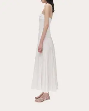 Simkhai Arie Pleated Poplin Strapless Bustier Midi Dress - White