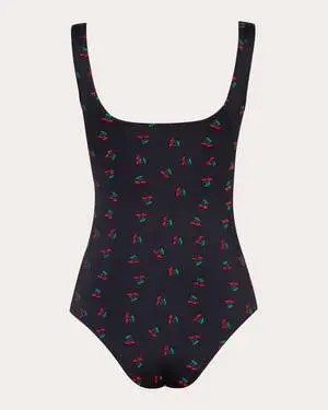 VERDELIMON Antoinette Embroidered Cherry One-piece - Black