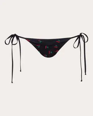 VERDELIMON Bauta Embroidered Cherry String Bikini Bottom - Black