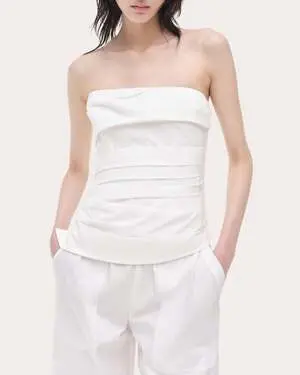 Simkhai Emerson Poplin Ruched Bustier Top - White