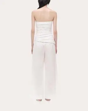 Simkhai Emerson Poplin Ruched Bustier Top - White