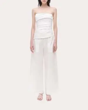 Simkhai Emerson Poplin Ruched Bustier Top - White