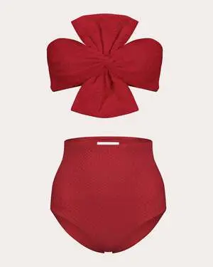 GIRLSMUSTHAVE Ara Jacquard High-waist Bikini Bottoms - Red