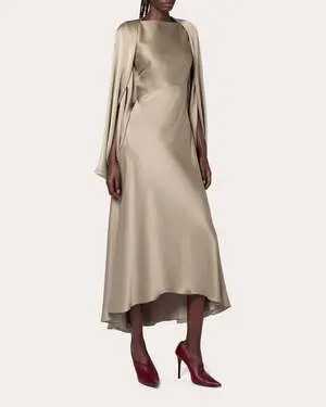 ROKSANDA Koda Silk Satin Cape-sleeve Midi Dress - Silver