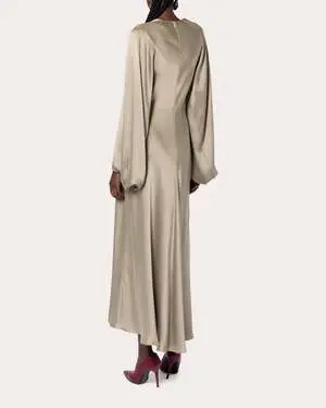 ROKSANDA Koda Silk Satin Cape-sleeve Midi Dress - Silver