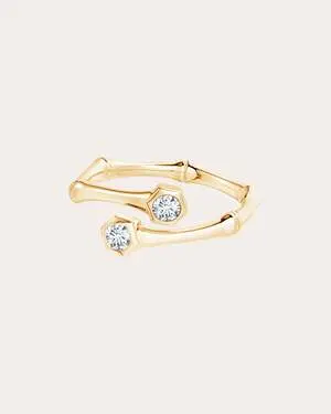Natori Diamond And 14k Bamboo Bypass Ring