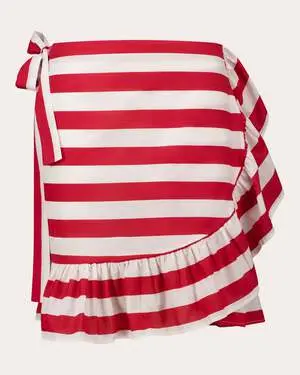 GIRLSMUSTHAVE Gigi Stripe Cotton Ruffle Wrap Mini Skirt - Red
