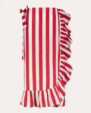 GIRLSMUSTHAVE Marla Stripe Cotton Ruffle Midi Wrap Skirt - Red