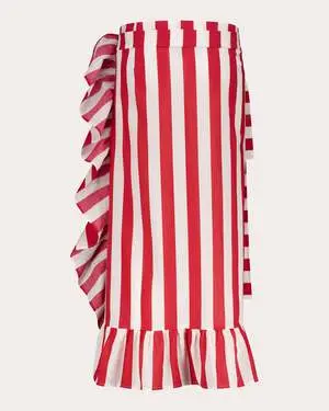 GIRLSMUSTHAVE Marla Stripe Cotton Ruffle Midi Wrap Skirt