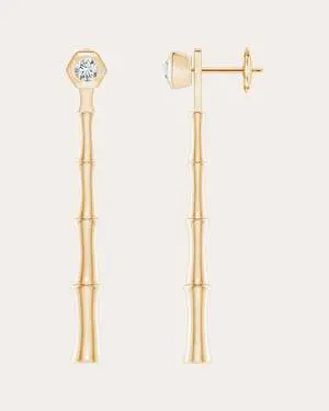 Natori Diamond And 14k Bamboo Linear Drop Earrings - Gold