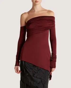 Marina Moscone Jersey Draped Asymmetric Top - Red