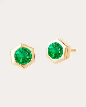 Natori Emerald & 14k Gold Hexagon Stud Earrings