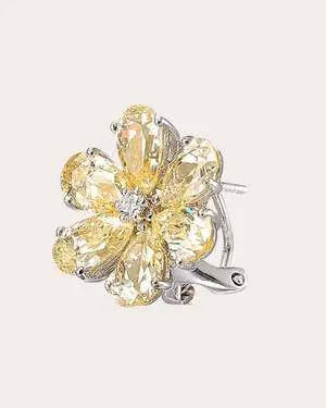 ANABELA CHAN White And Canary Diamond Marguerite Daisy Stud Earrings