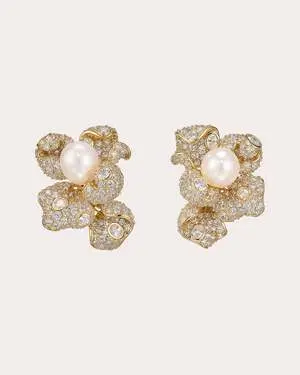 ANABELA CHAN Diamond And Pearl Blossom Stud Earrings - Gold