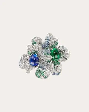 ANABELA CHAN Emerald & Sapphire Blossom Ring - Silver