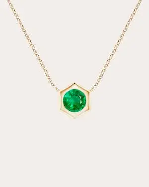 Natori Emerald And 14k Hexagon Pendant Necklace