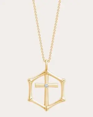 Natori Diamond And 14k Yellow Bamboo Cross Hexagon Pendant Necklace - Gold