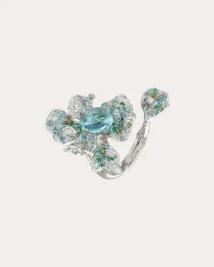 ANABELA CHAN Diamond & Aquamarine Cabochon Peony Ring - Blue