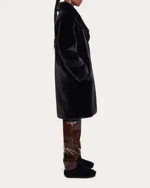 STAND STUDIO Camille Faux Fur Cocoon Coat - Black
