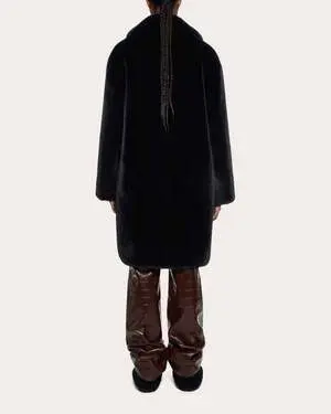 STAND STUDIO Camille Faux Fur Cocoon Coat - Black