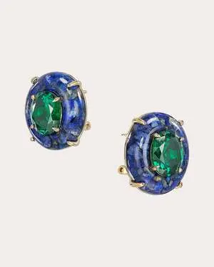 ANABELA CHAN Emerald & Regenerative Lapis Pebble Stud Earrings