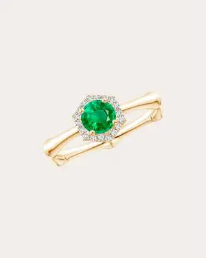 Natori Emerald & Diamond Bamboo 14k Gold Ring - Multicolor