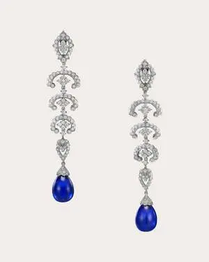 ANABELA CHAN Diamond & Royal Sapphire Scallop Lace Drop Earrings - Blue