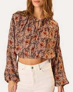 Natalie Martin Amelia Floral Tie-neck Crop Top - Multicolor