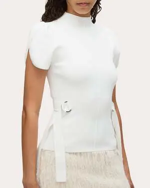 3.1 Phillip Lim Compact Knit Tulip-sleeve Top - White