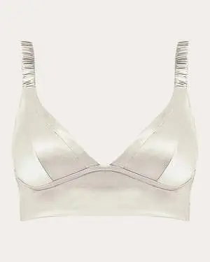 ROMUṠE Fiamma Silk Charmeuse Ruched Bralette - Ivory